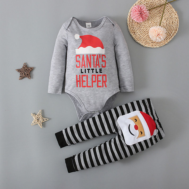 2PCS Santa's Little Helper Letter Stripe Print Baby Set