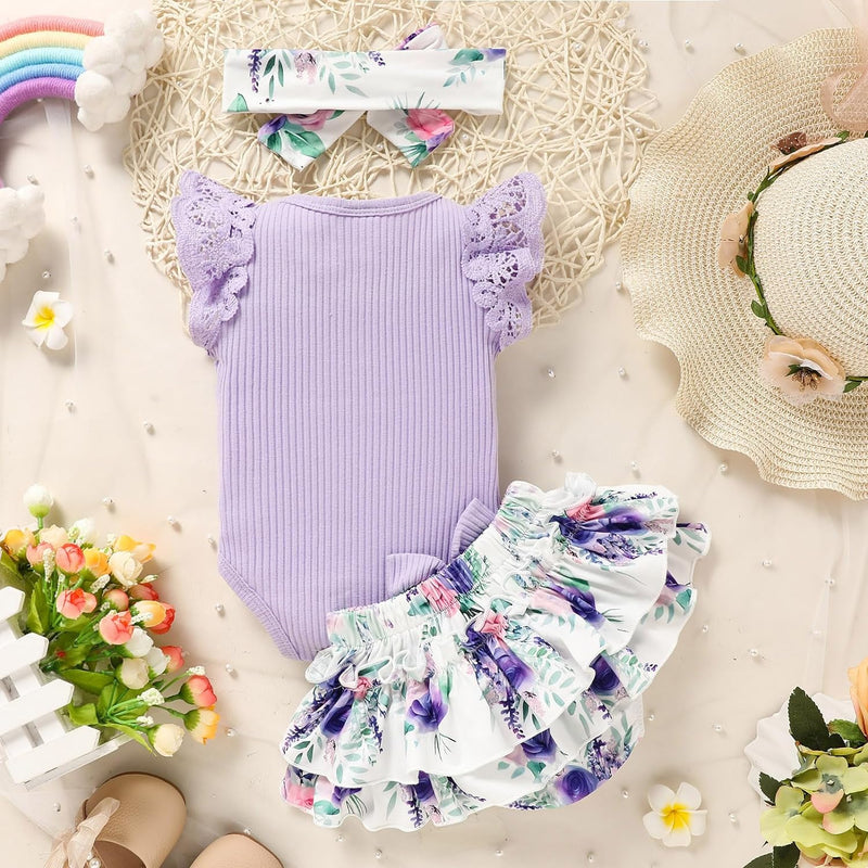 3PCS Mama's Mini Letter Printed Floral Baby Set